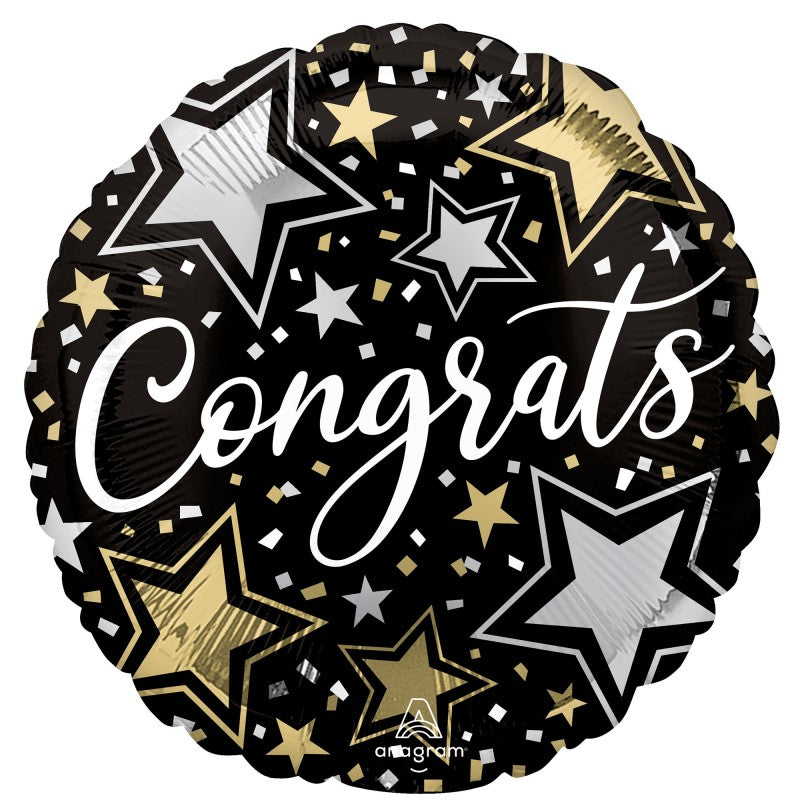 Gold and Silver Star Black Congrats Balloon 18” Foil – The French ...