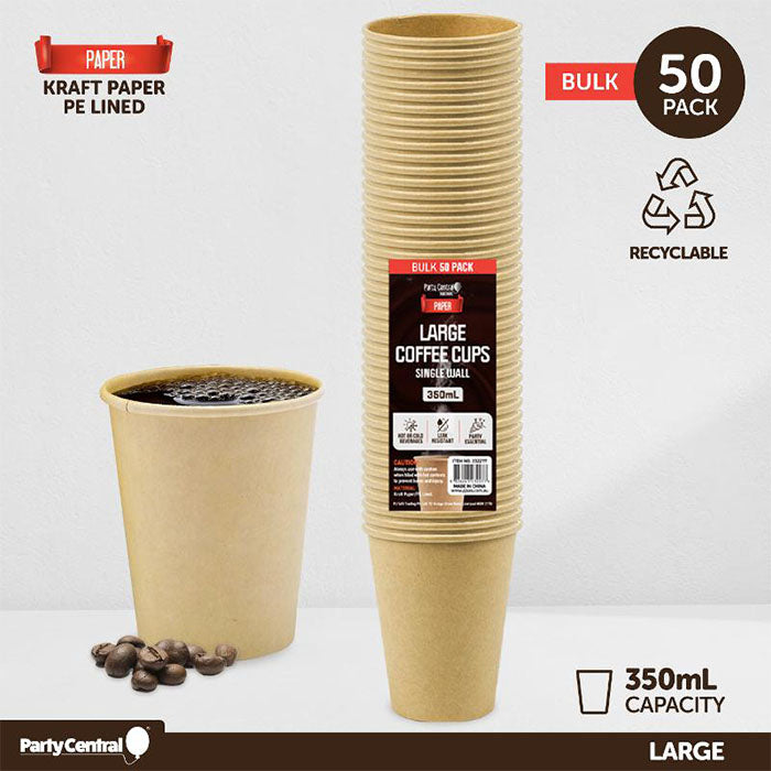 Paper Coffee Cups Single Wall 350ml (Large) 50pk – The French Kitchen ...